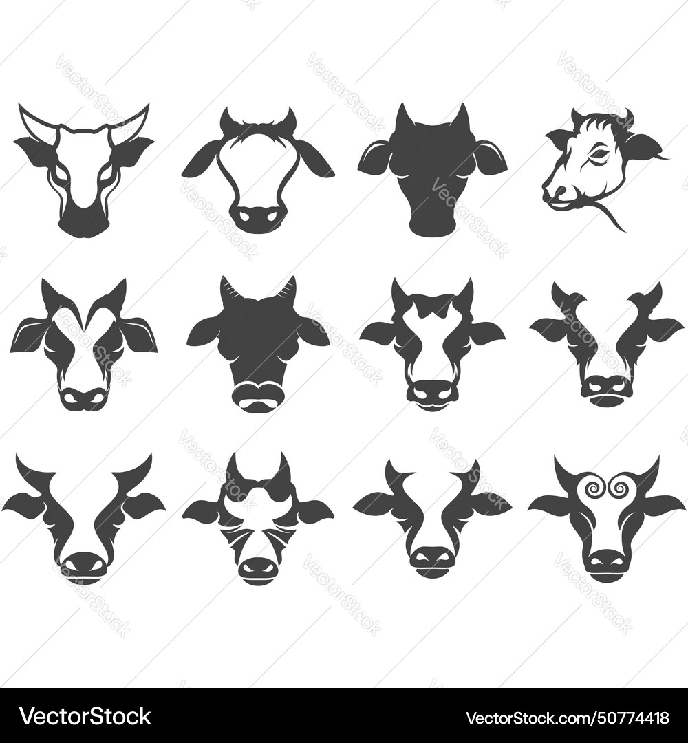 Collection of cow logos Royalty Free Vector Image