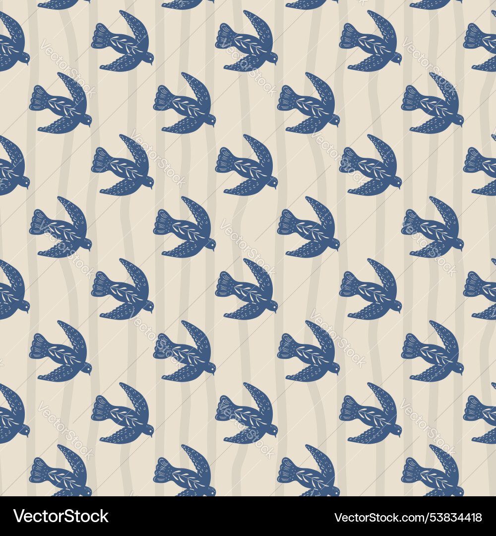 Dove seamless pattern flying pigeon folk repeat Vector Image