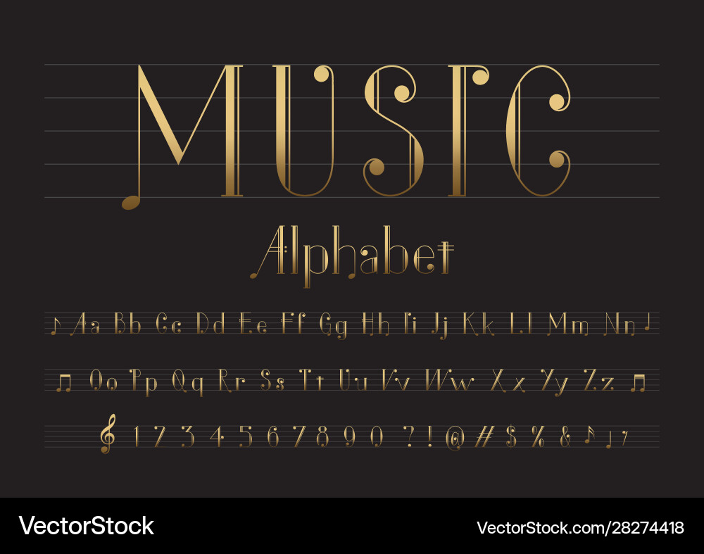 Music font Royalty Free Vector Image - VectorStock