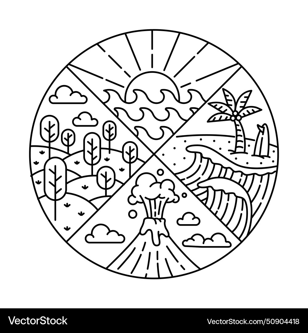 Natural landscape in circle frame Royalty Free Vector Image