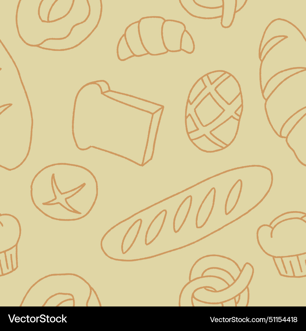 Outline bakery bread baked seamless pattern design