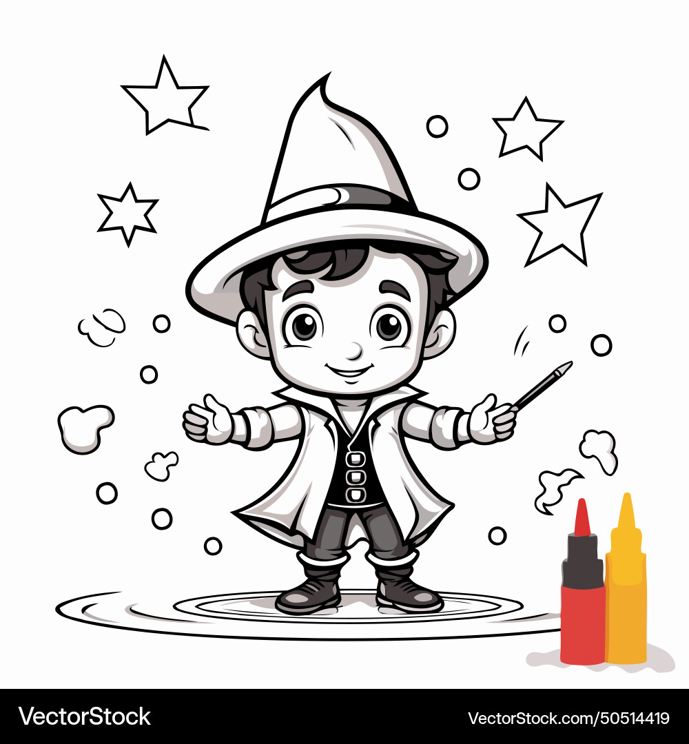 Cartoon boy dressed as a witch with magic wand Vector Image