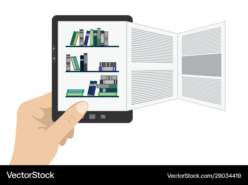 Hand holding portable modern tablet e-book reader Vector Image