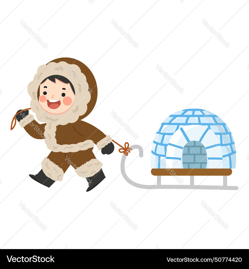 Eskimo happy move igloo cartoon Royalty Free Vector Image