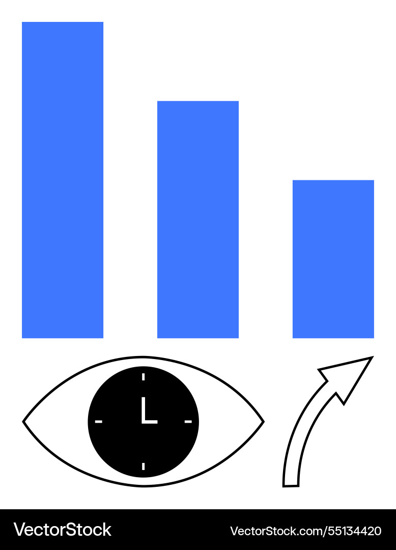 Increasing bar chart eye with clock and upward Vector Image