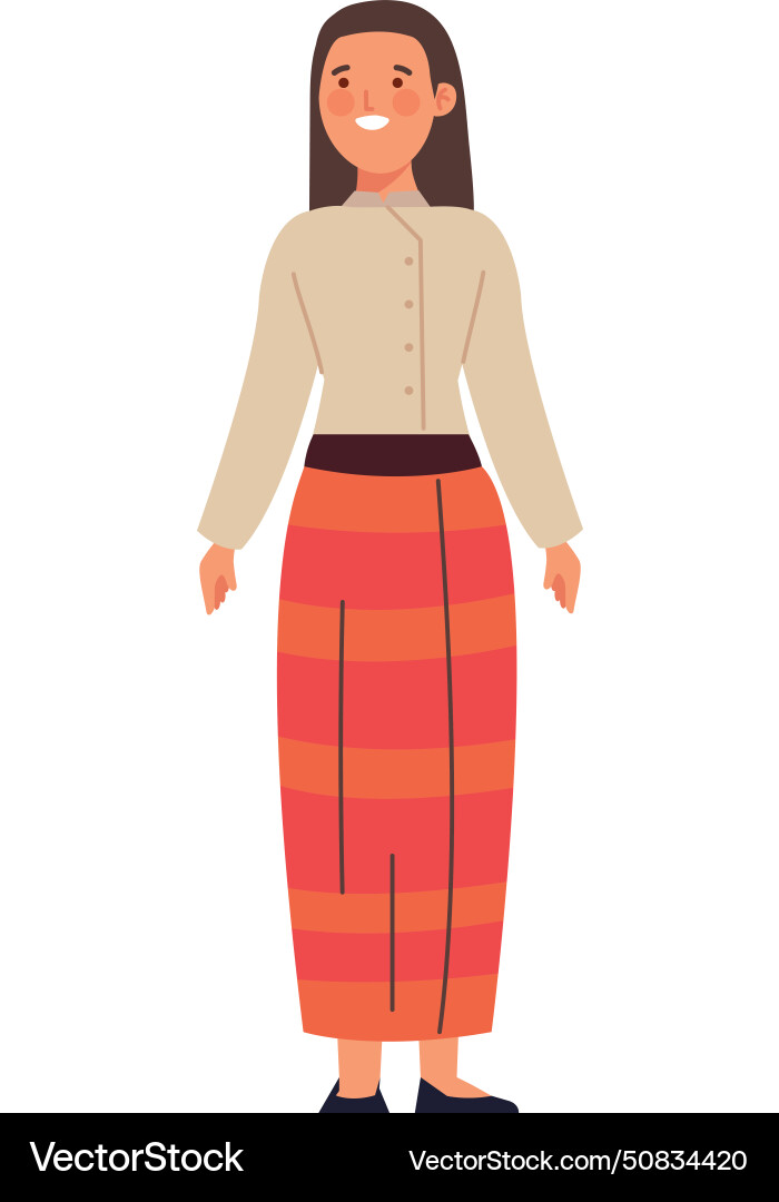Myanmar woman standing Royalty Free Vector Image