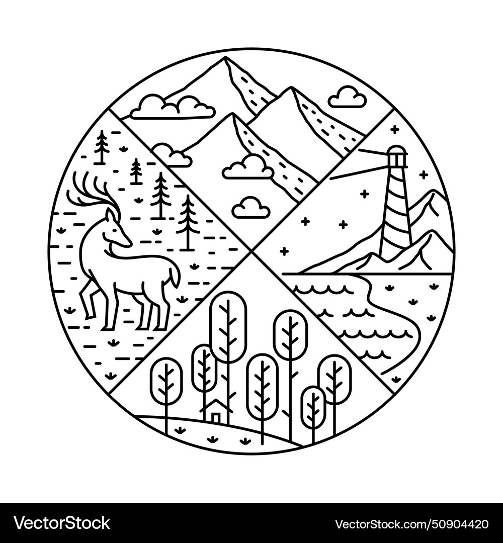 Natural landscape in circle frame Royalty Free Vector Image