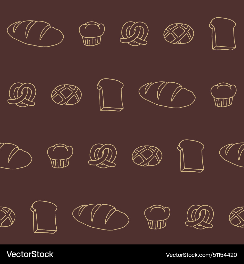 Outline collection bakery bread baked seamless Vector Image
