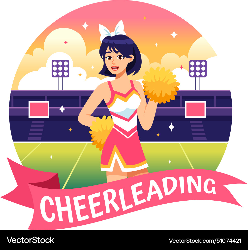 Cheerleader Girl With Cheerleading Pom Poms Vector Image