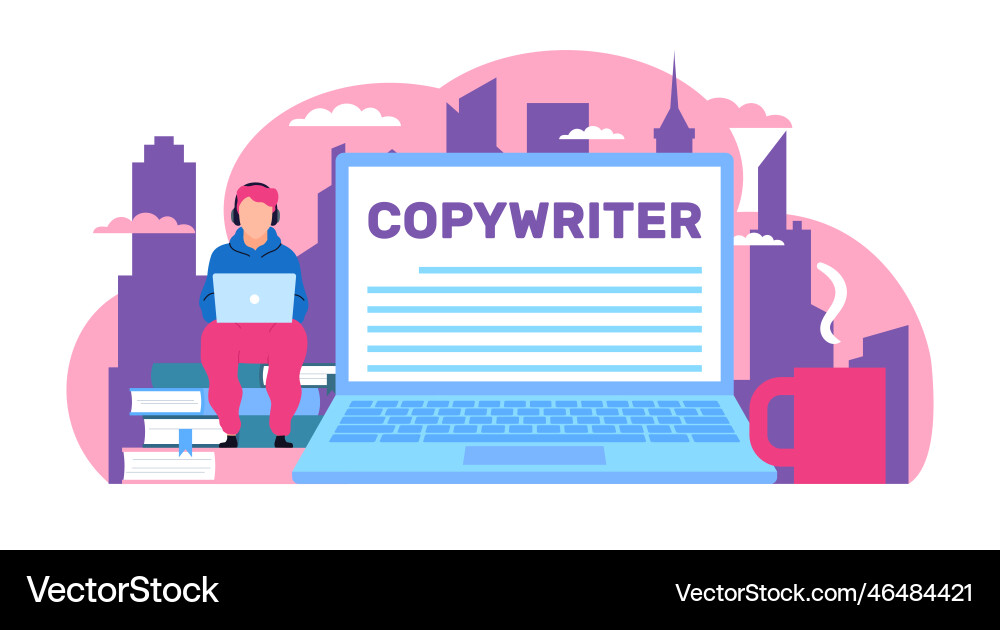 Copywriter working with laptop writing articles Vector Image