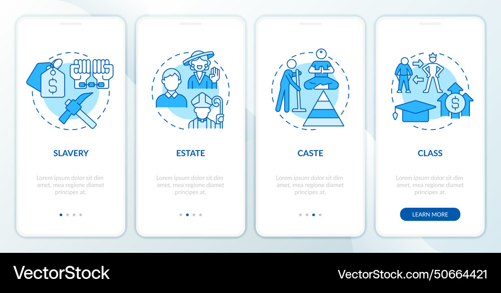 Types of social stratification blue onboarding Vector Image