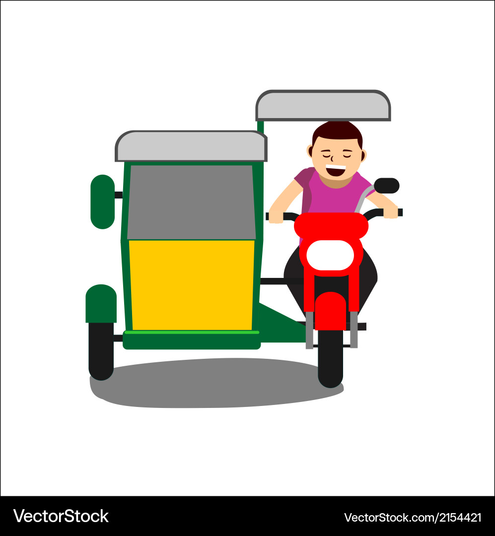 Young man driving a tricycle Royalty Free Vector Image