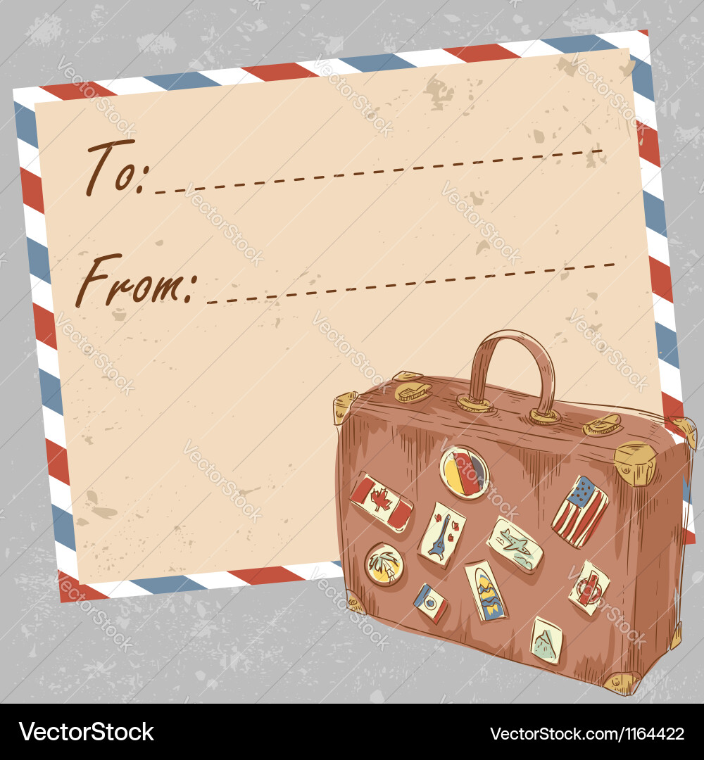 Air mail travel postcard with suitcase Royalty Free Vector