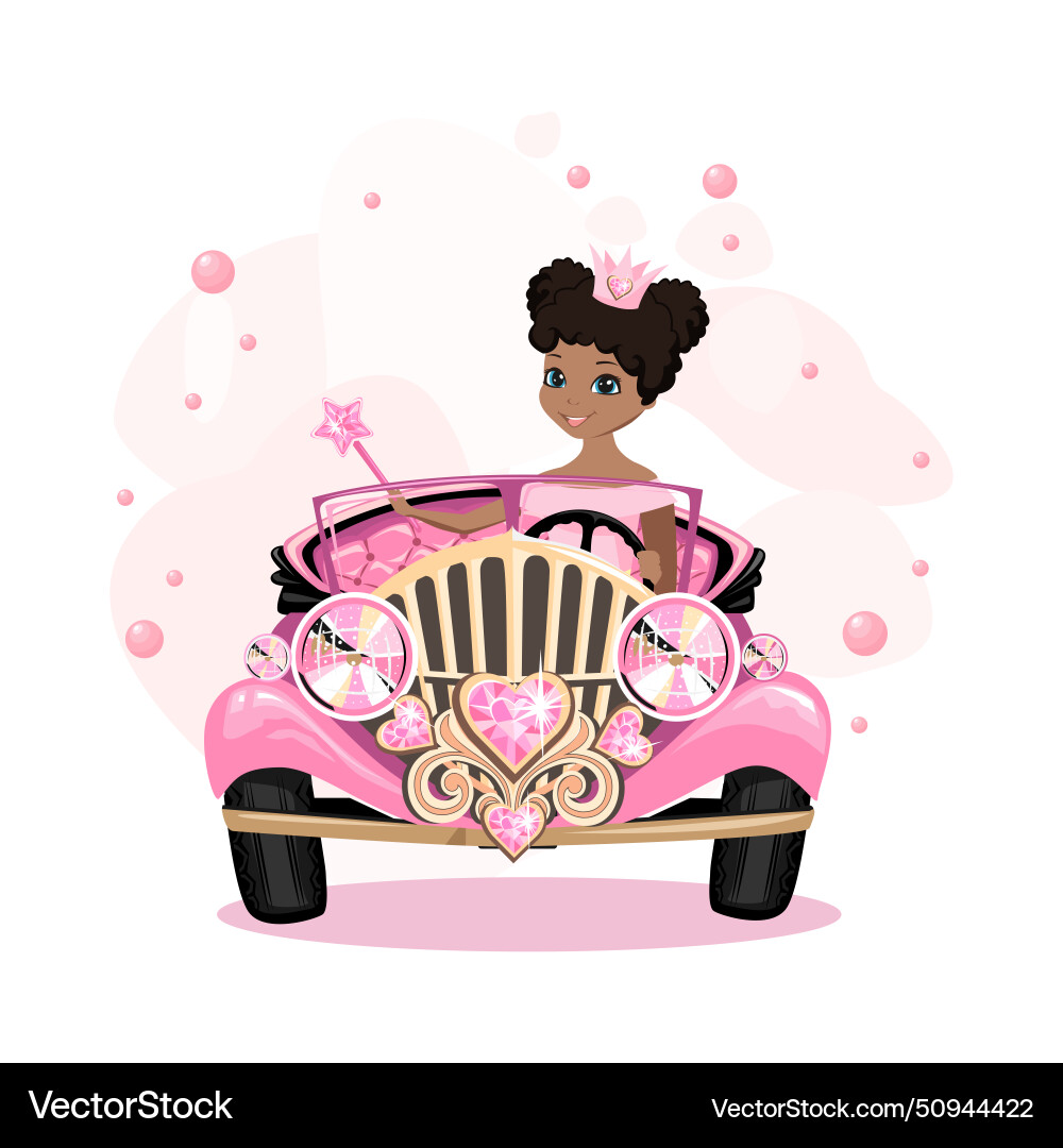 Beautiful princess driving a pink car Royalty Free Vector
