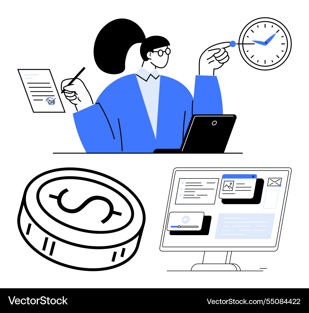 Business professional multitasking with laptop Vector Image