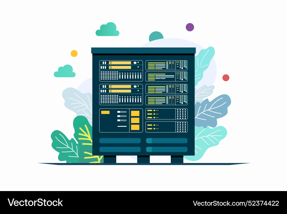Huge server rack with leaf background Royalty Free Vector