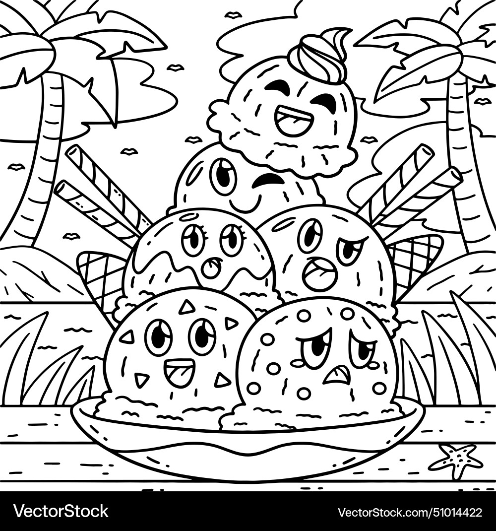 Ice cream tower coloring page for kids Royalty Free Vector