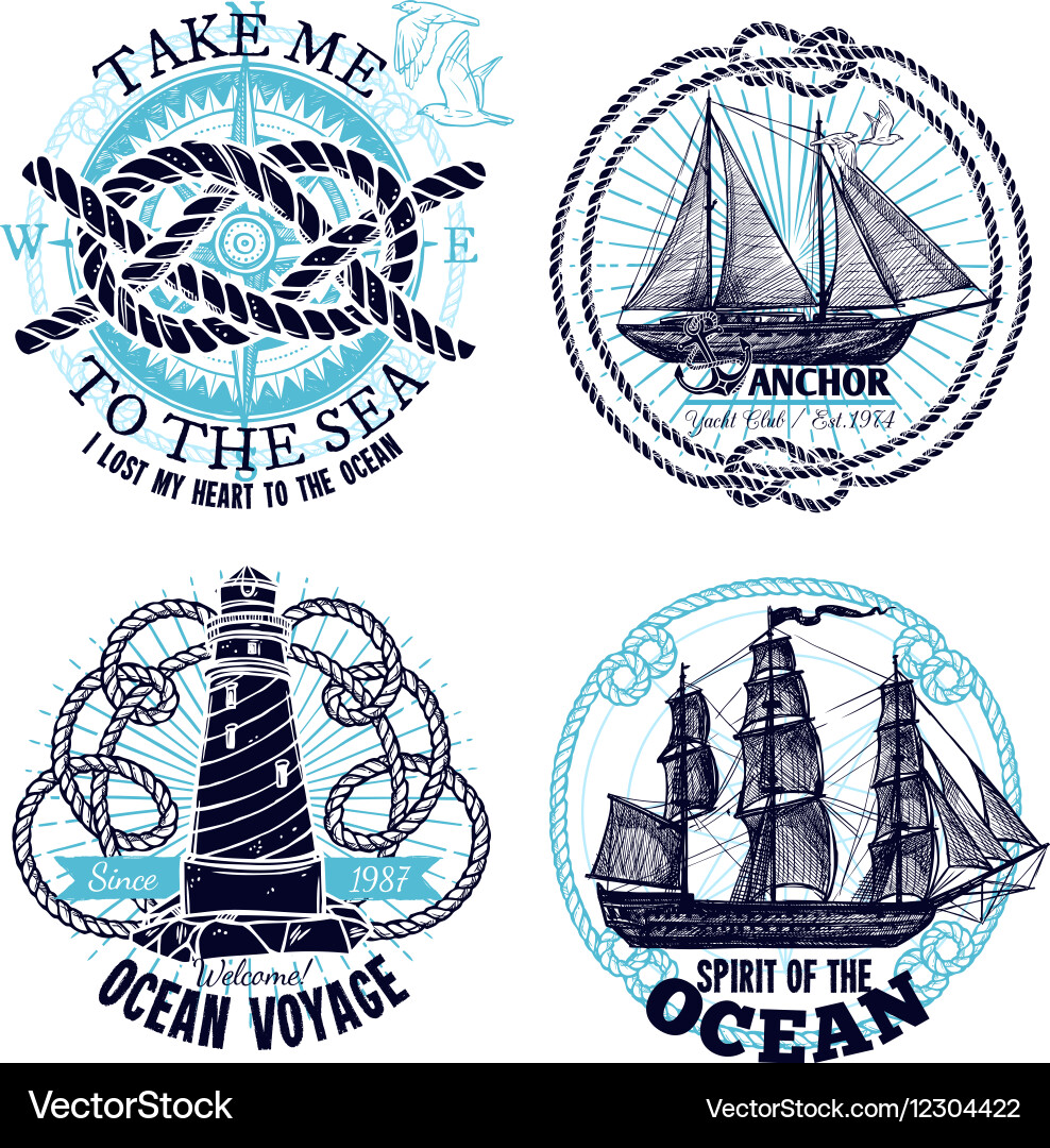 Marine emblems collection Royalty Free Vector Image