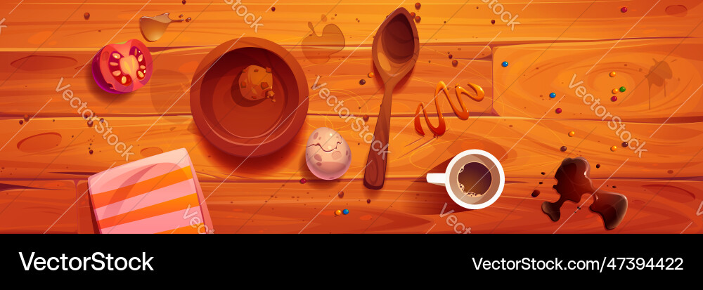 Messy kitchen cook table top view cartoon Vector Image