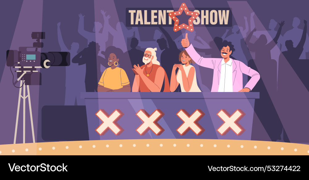 Talent show scene featuring panel of judges under Vector Image