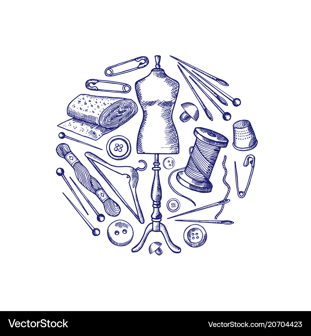 Hand drawn sewing elements Royalty Free Vector Image