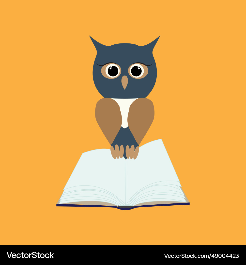 Owl on open empty book character flat Royalty Free Vector