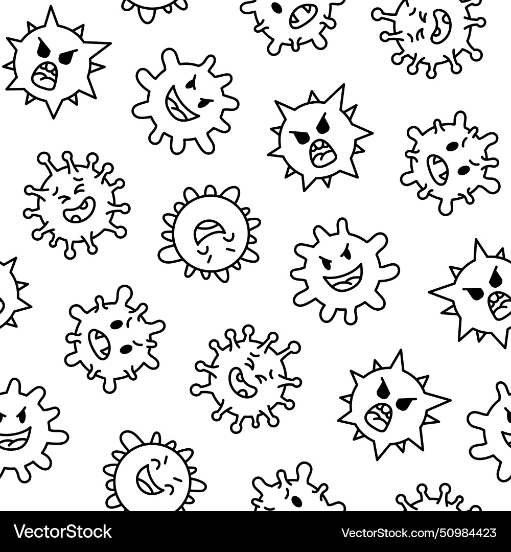 Viruses kawaii seamless pattern coloring page Vector Image