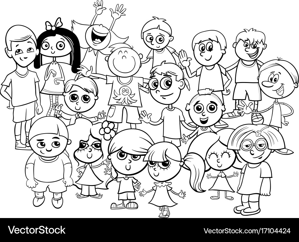 Children characters group coloring book Royalty Free Vector