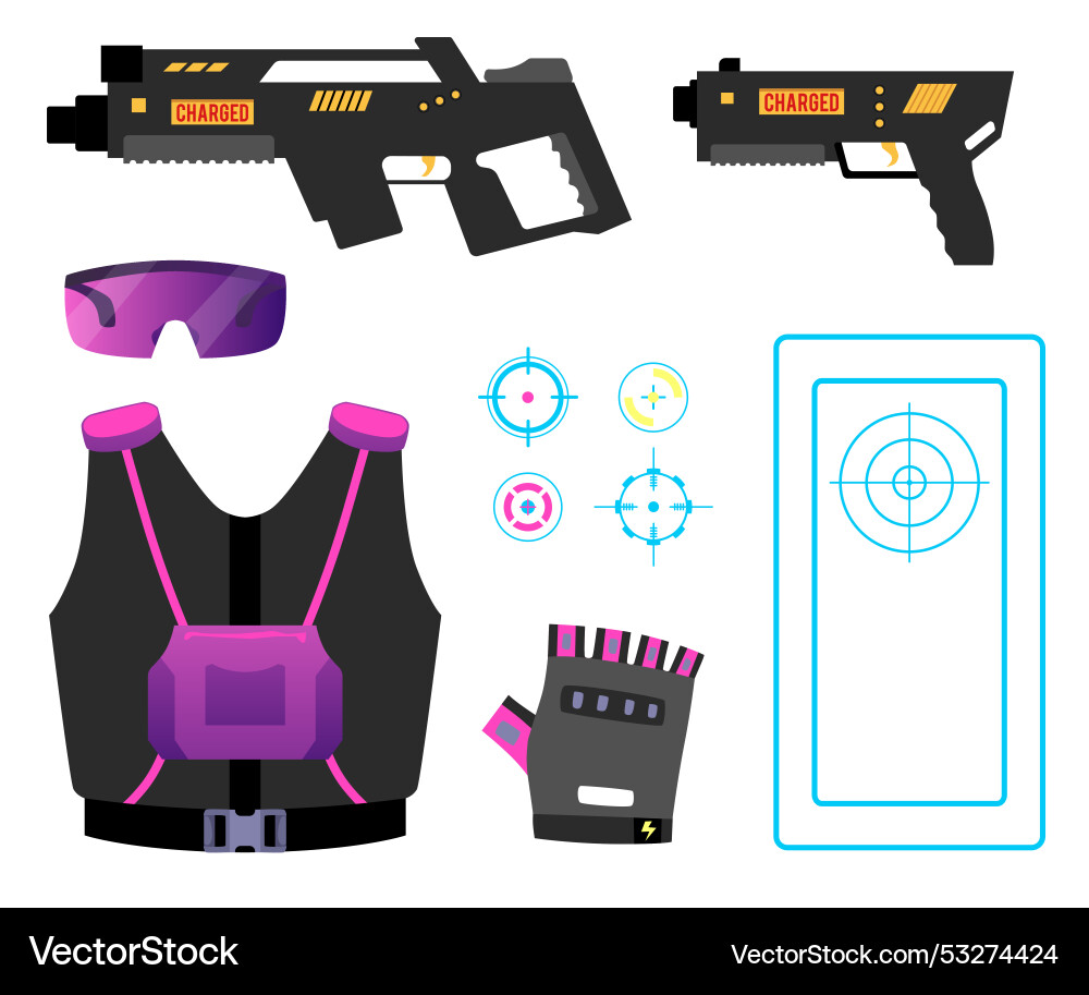 Laser tag game equipment set cartoon Royalty Free Vector