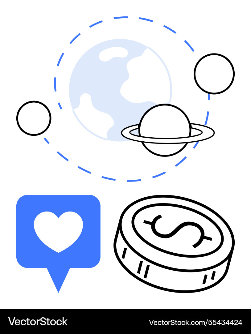 Planetary diagram with orbit lines dollar coin Vector Image