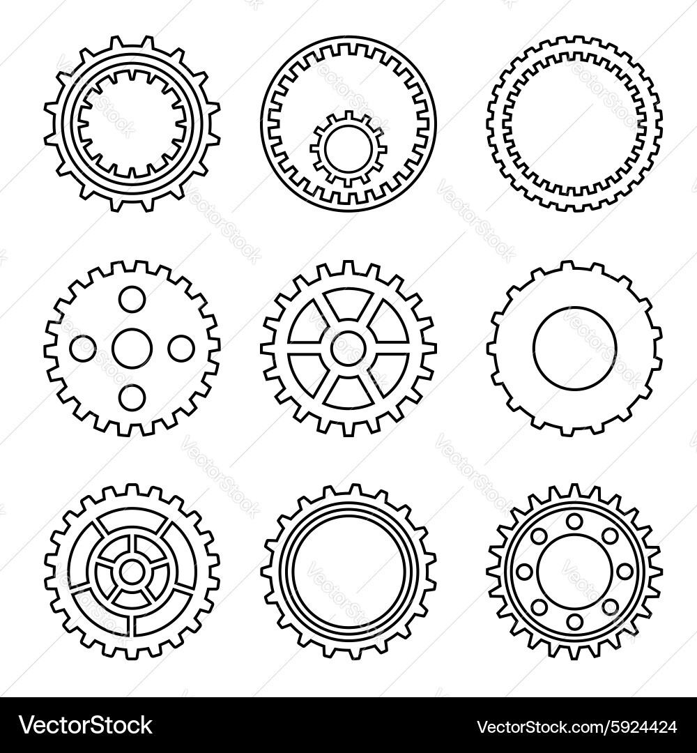 Silhouette of mechanical cogs and gear wheel set Vector Image