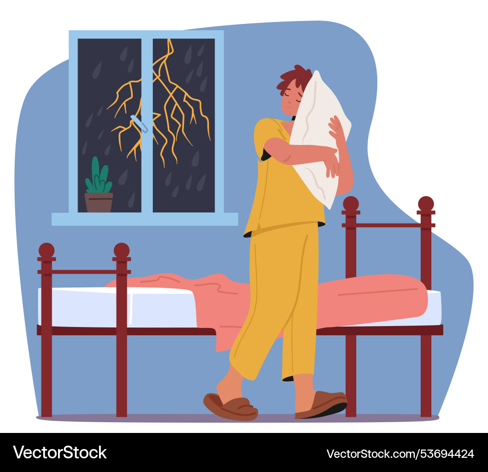 Sleepwalker wanders in a bedroom holding pillow Vector Image