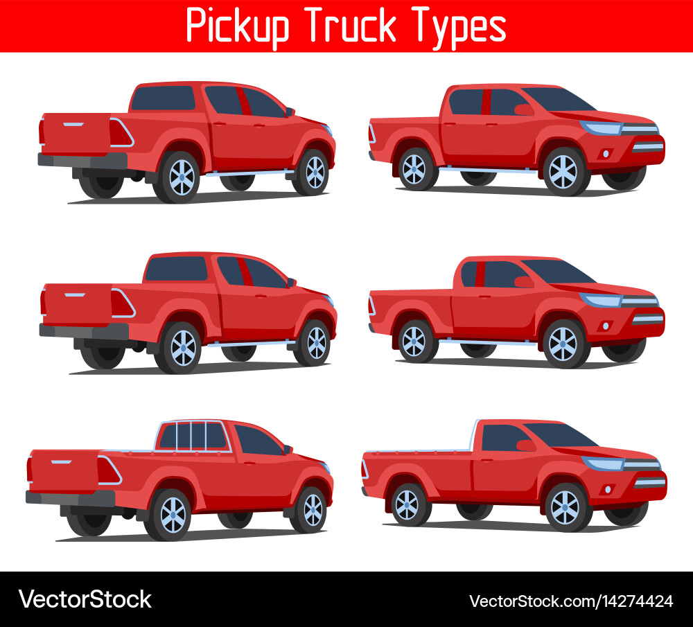 Truck pickup types template drawing Royalty Free Vector