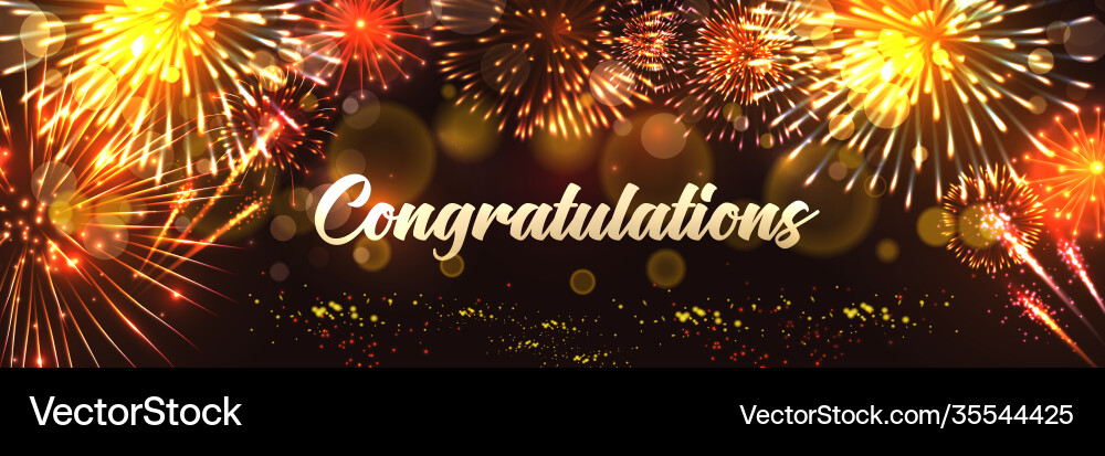Congratulations fireworks horizontal poster Vector Image