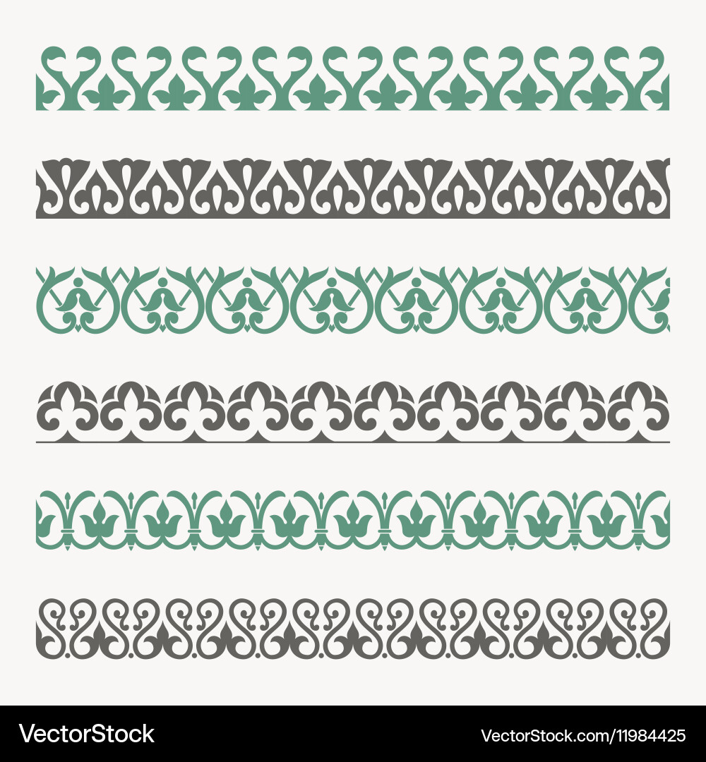 Decorative seamless ornamental borders set Vector Image
