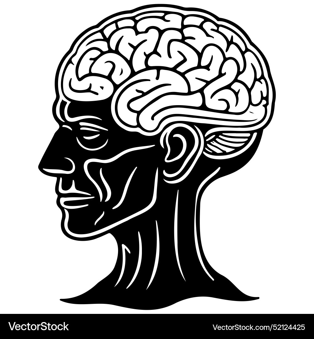 Drawing cartoon brain black hand drawn line Vector Image