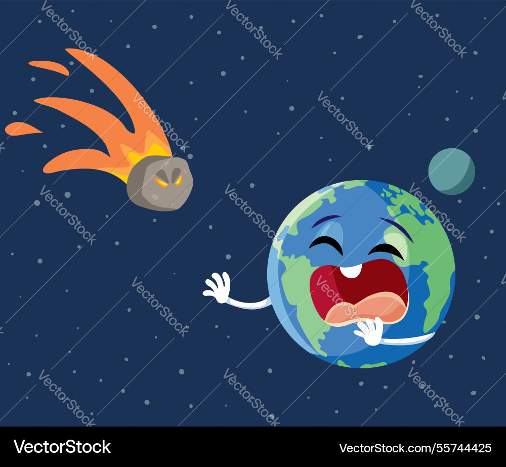Funny asteroid about to hit earth cartoon Vector Image