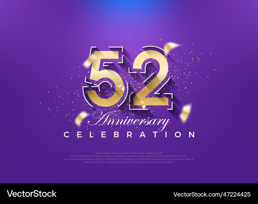 Gold number 52nd anniversary premium design Vector Image