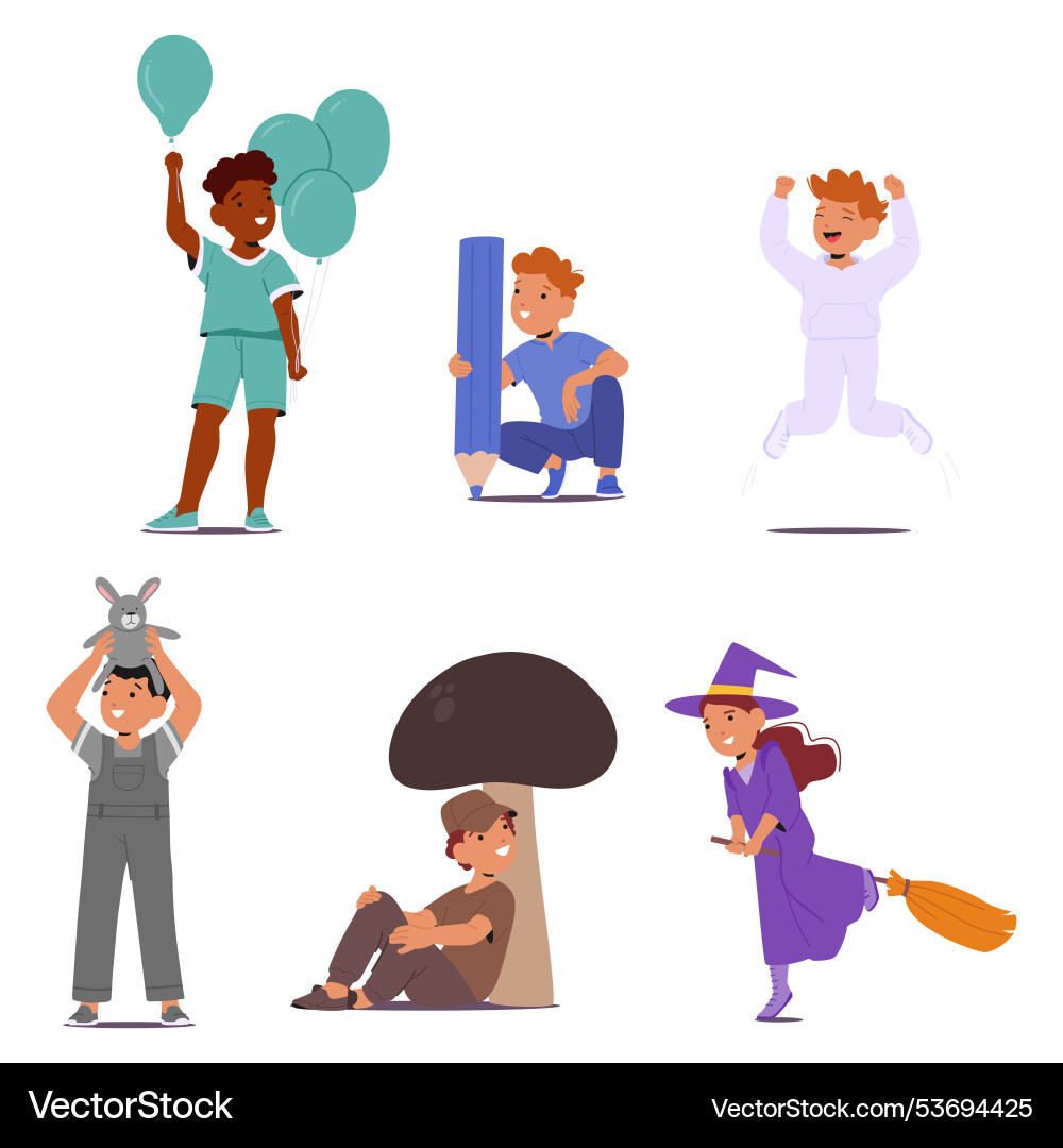 Kids in various educational activities showing Vector Image