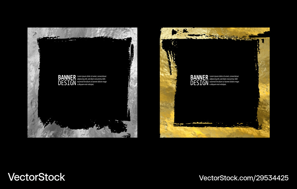 Square golden silver frame set on a black Vector Image