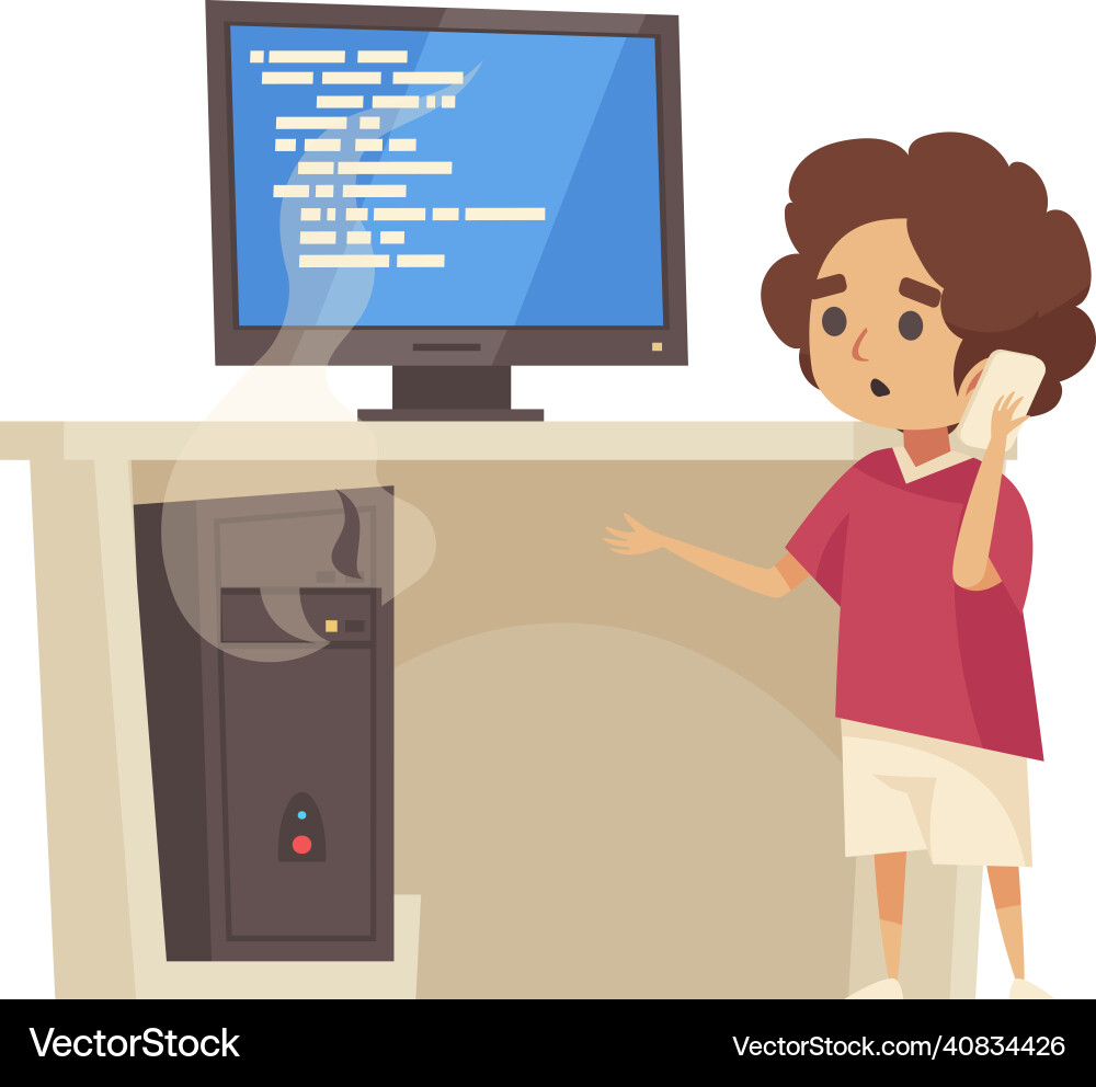Broken computer help composition Royalty Free Vector Image