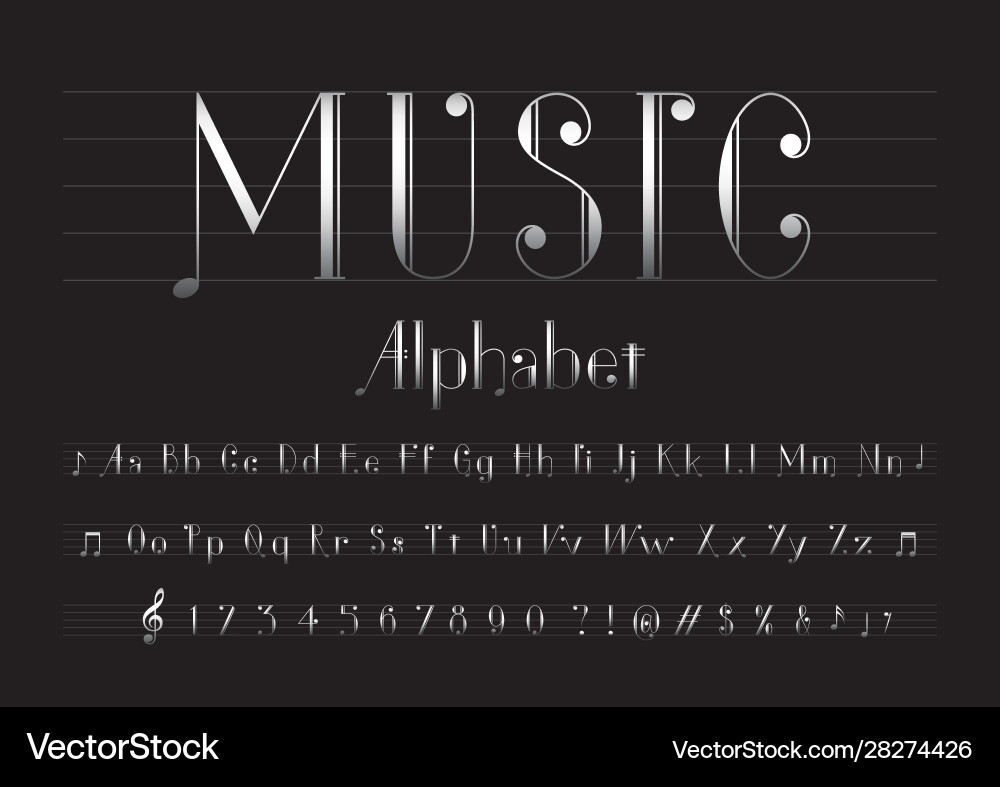 Music font Royalty Free Vector Image - VectorStock