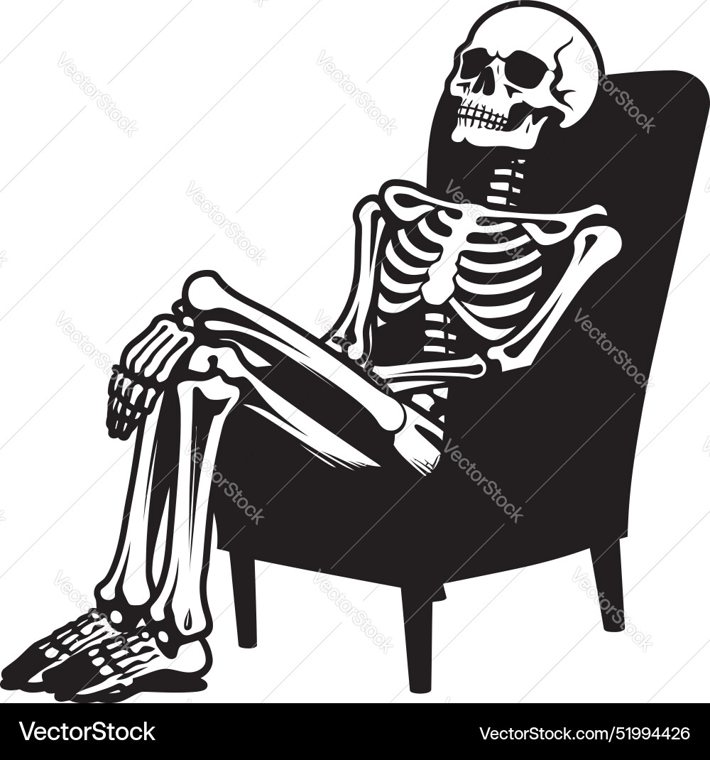 Relaxation skeleton black chair graphic serene Vector Image