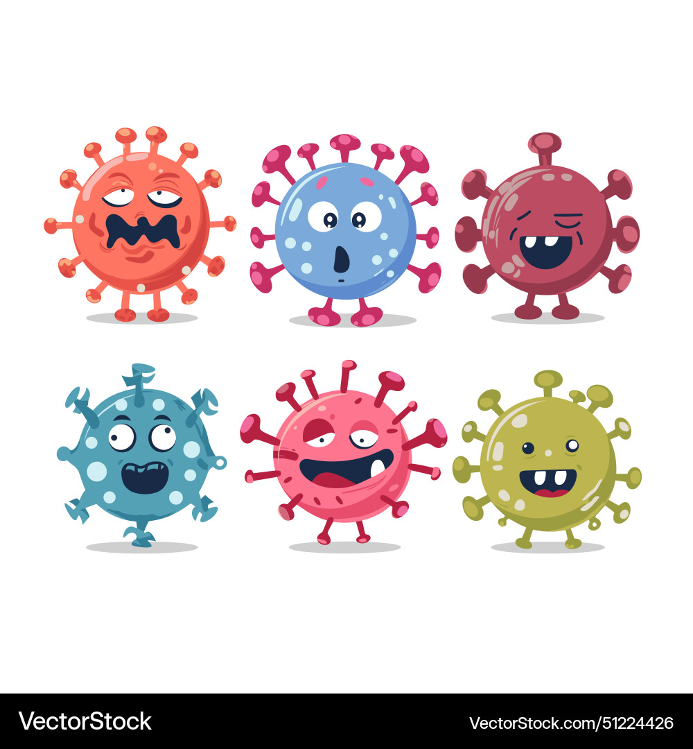 Six cartoon virus characters exhibit diverse Vector Image