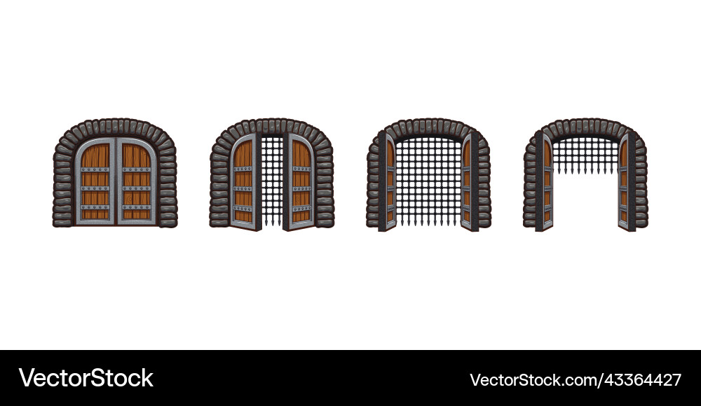 Cartoon medieval castle gates opening animation Vector Image