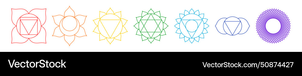 Chakra set line art symbols meditation Royalty Free Vector