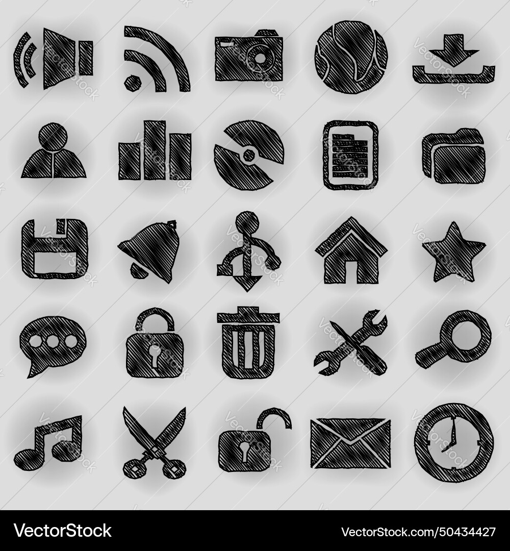 Desktop icons pen shading effect sets Royalty Free Vector