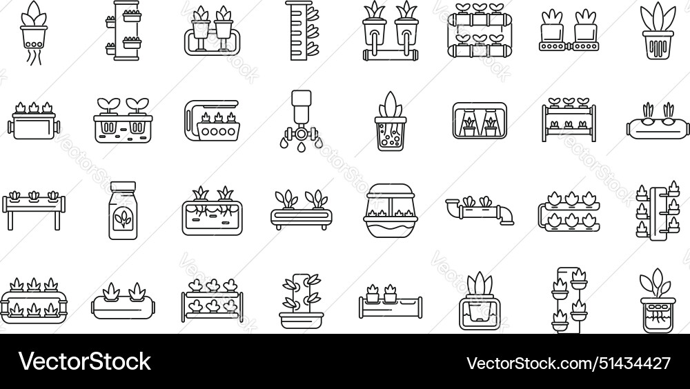 Hydroponics icons set a collection Royalty Free Vector Image