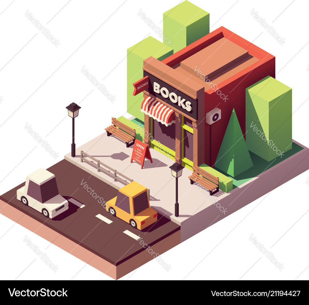 Isometric bookshop Royalty Free Vector Image - VectorStock