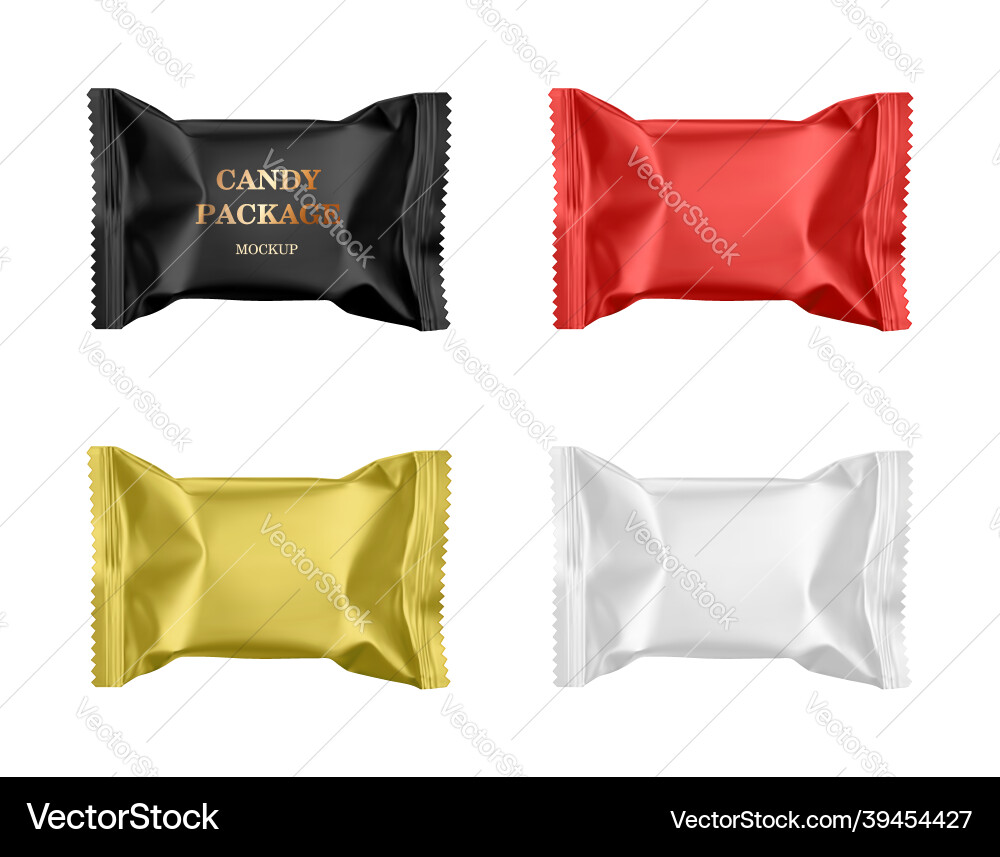 Realistic candy packs different color mockup set Vector Image